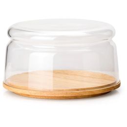 CONTINENTA K&auml;seglocke / Sch&uuml;ssel, 2-teilig &Oslash; 16x9cm beige Glas, Holz &Oslash; 16cm + H&ouml;he 9cm