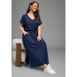 Laura Scott Curve Damen Laura Scott CURVE Jerseykleid &raquo;Gro&szlig;e Gr&ouml;&szlig;en&laquo; Eingrifftaschen in Midil&auml;nge, V-Ausschnitt, praktische Eingrifftaschen 44, N-Gr