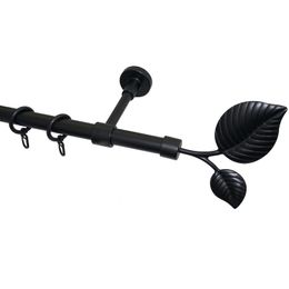 Garesa Gardinenstange &raquo;LEAF&laquo; &Oslash; 20 mm 1 l&auml;ufig-l&auml;ufig Wunschma&szlig;l&auml;nge Vorhanggarnitur, verl&auml;ngerbar, Wandmontage, mit Ringe schwarz Kunststoff, Metall B