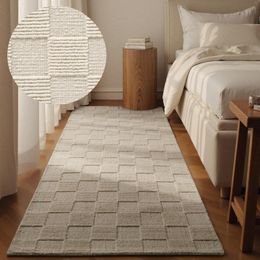Villeroy & Boch Wollteppich &raquo;Scala&laquo; rechteckig 10 mm H&ouml;he Handgewebt, Wolle, Kariert, Natur, 3D-Struktur, Karo, Wohnzimmer Wolle B : 80cm 1 Stk., 10mm, L: 200cm