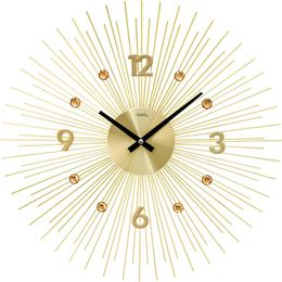 AMS Unisex AMS Wanduhr &raquo;W9611&laquo; Quarzuhr,Wohnzimmer,Esszimmer,K&uuml;che,Arbeitszimmer,B&uuml;ro,Flur gold &Oslash; 50cm