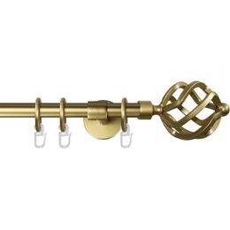 Garesa Gardinenstange &raquo;RUSTIKA&laquo; &Oslash; 16 mm 1 l&auml;ufig-l&auml;ufig Wunschma&szlig;l&auml;nge rustikale Vorhanggarnitur, verl&auml;ngerbar, m. Ringe, Endknopf Korb gold Metall B/