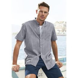 H.I.S. H.I.S Herren Kurzarmhemd "sommerliches Strukturhemd", grau, Gr. M, unifarben, Web, Obermaterial: 100% Baumwolle, Hemden, Regular Fit, Stehkragenhemd