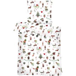 Apelt Bettw&auml;sche &raquo;Finn&laquo; 2 Stk. mit Weihnachtsmotiven bunt Satin (Bio-Baumwolle), Obermaterial: 100% Baumwolle B/L: 135cm x 200cm, 1 Stk., 1 Stk., 