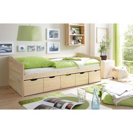 Ticaa Funktionsbett &raquo;Maria&laquo; mit 5 Schubk&auml;sten, wahlweise mit Matratze beige Liegefl&auml;che B/L: 90cm x 200cm H: 69cm, H2 + H2, Komfortschaummatratze