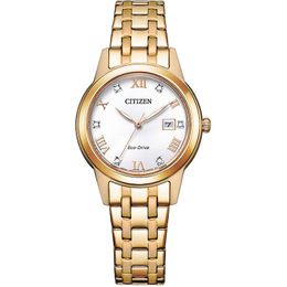 Citizen Damen Solaruhr Armbanduhr, Damenuhr, Datum, Kristallsteine, Edelstahlarmband gold Einheitsgr&ouml;&szlig;e
