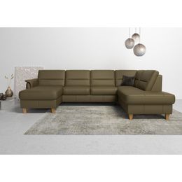 Home Affaire Wohnlandschaft &raquo;Palmera U-Form, B: 308 cm&laquo; optional Schlaffunktion & Bettkasten, Federkern gr&uuml;n Luxus-Microfaser (100% Polyester);