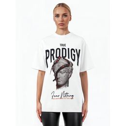 Trueprodigy Damen Oversize-Shirt "Jamie F Logo Print Oversized Rundhals", wei&szlig;, Gr. XL, Obermaterial: 100% Baumwolle CO., Shirts