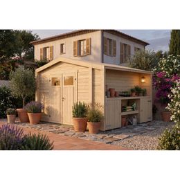 Weka Gartenhaus &raquo;Killarney&laquo; Doppelt&uuml;r, 1/4 verglast, mit Pflanztisch beige Massivholz ohne Fu&szlig;boden, ohne Dacheindeckung