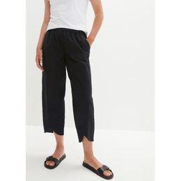 bonprix Damen bonprix 3/4-Hose &raquo;3/4-Hose aus leichtem Leinen-Mix&laquo; aus Leinen-Mix, mit Seitenschlitzen, Regular Fit, casual Stil schwarz 50, N-Gr