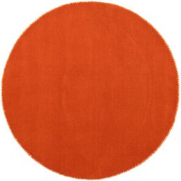 CarpetFine Wollteppich &raquo;Gabbeh Lola Uni&laquo; rund 14 mm H&ouml;he mit nat&uuml;rlichem Pflanzenmaterial von Hand gewebt, auch als L&auml;ufer orange Wolle &Oslash; 150cm 1 Stk.