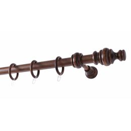 Garesa Gardinenstange &raquo;BAROCK&laquo; &Oslash; 35 mm 1 l&auml;ufig-l&auml;ufig Wunschma&szlig;l&auml;nge rustikale Vorhanggarnitur Holz, verl&auml;ngerbar, mit Ringe/2 Lauf Gleiter braun 