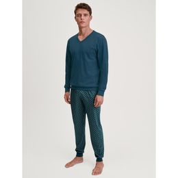 Calida Damen Calida Schlafanzug &raquo;Relax Imprint 3&laquo; 2 tlg. Gemustertes Oberteil mit V-Ausschnitt blau XL (56)