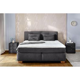 Jockenh&ouml;fer Boxspringbett &raquo;Ulla, Wende-Bonell-Federkernmatratze (H2/H3)&laquo; inklusive Topper und 4 Kissen, Bettbreite 160 cm oder 180 cm w&auml;hlbar grau Bezug Bett: 
