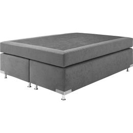 Westfalia Schlafkomfort Boxspringbett &raquo;Holland&laquo; ohne Kopfteil, frei im Raum stellbar grau Microvelours (100% Polyester) Microvelours Kaltschaum-Topper, Liegefl&auml;che B/L: 140cm