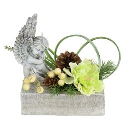 OTTO home Kunstblume &raquo;Kunstblumen-Gesteck 'Nelke' mit Engel in Pflanzschale&laquo; Pflanzschale mit Engelfigur und Bl&uuml;tendekoration B/H/L: 9cm x 17cm x 15cm