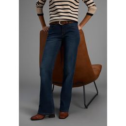 Arizona Damen Bootcut-Jeans &raquo;Bund mit seitlichem Gummizugeinsatz&laquo; hohe Leibh&ouml;he, Bootcut, mit Stretch, klassischer 5-Pocket-Style blau 44, N-Gr