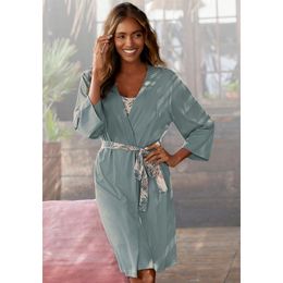 Lascana Damen Lascana Kimono in uni oder Allover-Druck gr&uuml;n 32/34