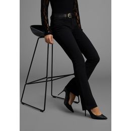 Arizona Damen Bootcut-Jeans &raquo;Baby-Boot&laquo; Bootcut-Stil, figurbetonte Passform, mit Used-Effekten schwarz 38, N-Gr
