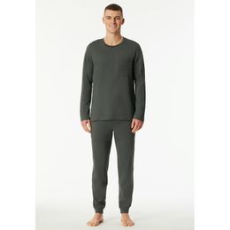 Schiesser Herren Schlafanzug &raquo;Modern Nightwear&laquo; 2 tlg. seitliche Taschen, Brusttasche, Langarm, Baumwolle, Single Jersey grau 54
