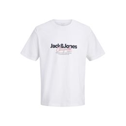 Jack & Jones JACK & JONES Herren T-Shirt "JORCASSIS TEE SS CREW NECK FST", wei&szlig;, Gr. L, bedruckt, Jersey, Obermaterial: 100% Baumwolle, Shirts, mit Logo Schriftzug