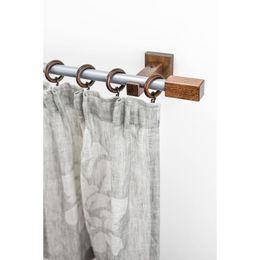 Garesa Gardinenstange &raquo;CUBUS&laquo; &Oslash; 20 mm 1 l&auml;ufig-l&auml;ufig Wunschma&szlig;l&auml;nge Vorhanggarnitur, verl&auml;ngerbar, Endknopf eckig, mit Ringe braun Holzwerkstoff, 
