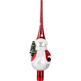 MAGIC by Inge Christbaumspitze &raquo;Merry Red, Weihnachtsdeko rot, Christbaumschmuck&laquo; Schneemann mit Baum Glas Einheitsgr&ouml;&szlig;e