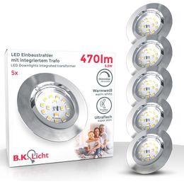 B.K.LICHT LED Einbauleuchte &raquo;5er Set Einbaustrahler, Dimmbare Deckenstrahler, flache Spots&laquo; LED-Board Warmwei&szlig; 3.000K, 470Lm, 5,5W, Kunststoff, 8,2 x 2,8 cm, 