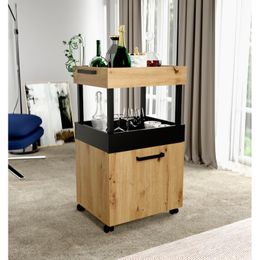 FORTE Barschrank &raquo;Homebar&laquo; H&ouml;he ca. 88 cm schwarz FSC -zertifizierter Holzwerkstoff Artisan Eiche / Schwarzmatt, B/H/T: 50,2cm x 88,6cm x 41,1cm, 