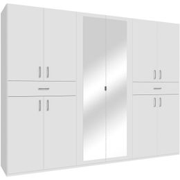 FORTE Kleiderschrank &raquo;viel Stauraum, Spiegelt&uuml;ren, stehende Montage&laquo; B/H/T269,7/210,5/54 cm, Spiegelt&uuml;ren, Schubk&auml;sten wei&szlig; Holzwerkstoff Wei&szlig;, B/H/T: