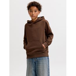 Jack & Jones Kinder Kapuzensweatshirt "JJESTAR JJ SWEAT HOOD NOOS JNR", braun, Gr. 128, JACK & JONES JUNIOR, bedruckt, angeraute Sweatware, Obermaterial: 70%