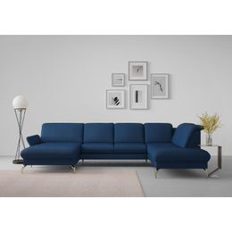 Sit & More sit&more Wohnlandschaft &raquo;Fashion U-Form&laquo; wahlweise mit Kopfteilverstellung, Vorziehsitz, motorisch, Nickelf&uuml;&szlig;e blau B/H/T: 338cm x 84cm x 207cm, Soft 