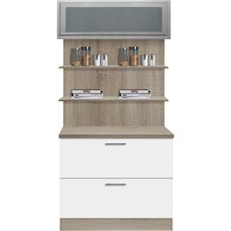Optifit K&uuml;chenbuffet &raquo;Kalmar&laquo;, Breite 100 cm wei&szlig; Eiche-hell s&auml;gerau, B/H/T: 100cm x 207cm x 60cm, Schubladen: 2 Stk.