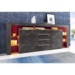 borchardt M&ouml;bel borchardt M&ouml;bel Sideboard &raquo;Lima, Breite 192cm mit Metallgriffen und Glasb&ouml;den&laquo; Sehr viel Stauraum, 2 T&uuml;ren, 4 Schubf&auml;cher, eleganter &Uuml;berbau grau 