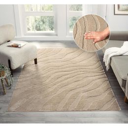 OTTO home Teppich &raquo;Benia, Hoch-Tief-Struktur&laquo; rechteckig 19 mm H&ouml;he Wellen-Design, leichter Glanz, modern, Wohnzimmer, Schlafzimmer beige Kunstfaser B