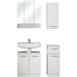 Badm&ouml;bel-Set &raquo;Quickset 953 4-teilig, Waschbeckenunterschrank und LED-Spiegelschrank&laquo; Set, 4 Stk. tlg. wei&szlig; Holzwerkstoff B/H/T: 95cmcm x 200cmcm x 