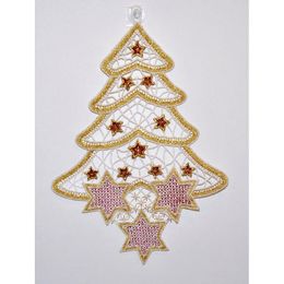 Stickereien Plauen Fensterbild &raquo;Goldtanne&laquo; rot Polyester B/L: 20cm x 29cm