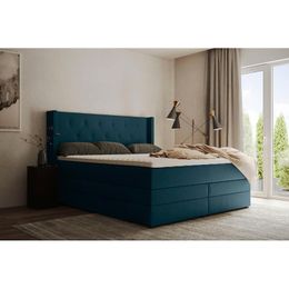 Home Affaire Boxspringbett &raquo;Elegance&laquo; mit sch&ouml;ner Knopfheftung, in den H&auml;rtegraden H2 & H3, inkl. Schubladen blau Samtoptik (100% Polyester);Struktur 
