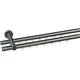 Indeko Gardinenstange &raquo;Consul&laquo; &Oslash; 20 mm 2 l&auml;ufig-l&auml;ufig Wunschma&szlig;l&auml;nge Innenlauf Komplett-Set inkl. Gleitern und Montagematerial silber Aluminium B/L: 