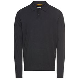 Camel Active Herren Camel Active Langarm-Poloshirt mit Rippb&uuml;ndchen blau M