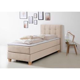 Home Affaire Boxspringbett &raquo;Moulay&laquo; inkl. Topper, in 3 H&auml;rtegraden, TFK auch in H&auml;rtegrad 4 beige Samtstoff, Liegefl&auml;che B/L: 90cm x 200cm Betth&ouml;he: 
