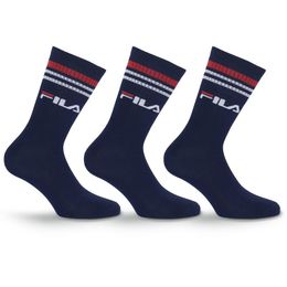 Fila Herren Socken 3 Paar, breites Rippenb&uuml;ndchen, Logoschriftzug, Cotton-Mix blau 35-38