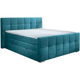 Home Affaire Boxspringbett &raquo;Ros&agrave;&laquo; H3/H3, H3/H4, H4/H4 m&ouml;glich blau Chenille, Liegefl&auml;che B/L: 180cm x 200cm, Gewicht bis: 140 kg + 140 kg H4 + H4, 