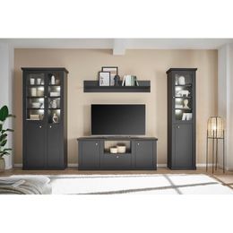 Home Affaire Wohnwand &raquo;Lincoln, moderne Anbauwand, Komplettset im Landhausstil&laquo; Komplett-Set, 4 Stk. tlg. schwarz B/H/T: 319cmcm x 200cmcm x 42cmcm