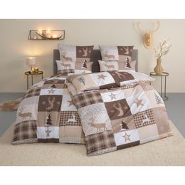 OTTO home Bettw&auml;sche &raquo;Nicholas&laquo; 2 Weihnachtsbettw&auml;sche, Winter, in 3 Qualit&auml;ten verf&uuml;gbar beige Microfaser, Obermaterial: 100% Polyester B/L: 135cm x 