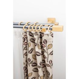 Garesa Gardinenstange &raquo;CUBUS&laquo; &Oslash; 20 mm 2 l&auml;ufig-l&auml;ufig Wunschma&szlig;l&auml;nge Vorhanggarnitur, verl&auml;ngerbar, Endknopf eckig, mit Ringe beige Holzwerkstoff, 
