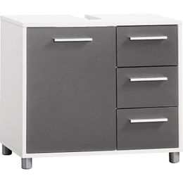 Procontour Waschbeckenunterschrank &raquo;Betty&laquo; Breite 64 cm, mit Einlegeboden grau Holzwerkstoff wei&szlig;, B/H/T: 64cm x 56cm x 34cm, Schubladen: 3 Stk. T&uuml;ren: 1 Stk.