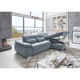 Die PlanBar Ecksofa &raquo;MP-IN16037 L-Form, Breite 289 cm, mit Kaltschaum-Polsterung&laquo; mit Sitztiefenverstellung & Zierkissen blau 100% Polyester B/H/T: 