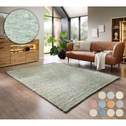 OTTO home Wollteppich &raquo;Pirker, handgewebt&laquo; rechteckig 12 mm H&ouml;he Handwebteppich, meliert, reine Wolle, Wendeteppich, Scandi, Wohnzimmer gr&uuml;n 