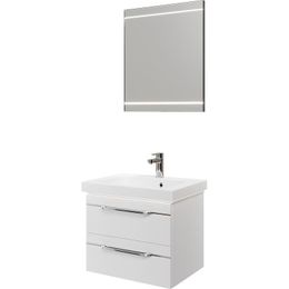 Badm&ouml;bel-Set &raquo;Balto 2-teilig Mineralmarmor-Waschtisch mit LED-Spiegel, Waschplatz&laquo; 2 Stk. tlg. wei&szlig; Holzwerkstoff B/H/T: 64,4cmcm x 200cmcm x 46cmcm,